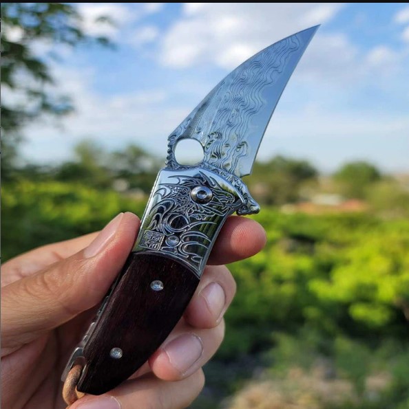 Damascus folding Knife carved with dragon shape VG10