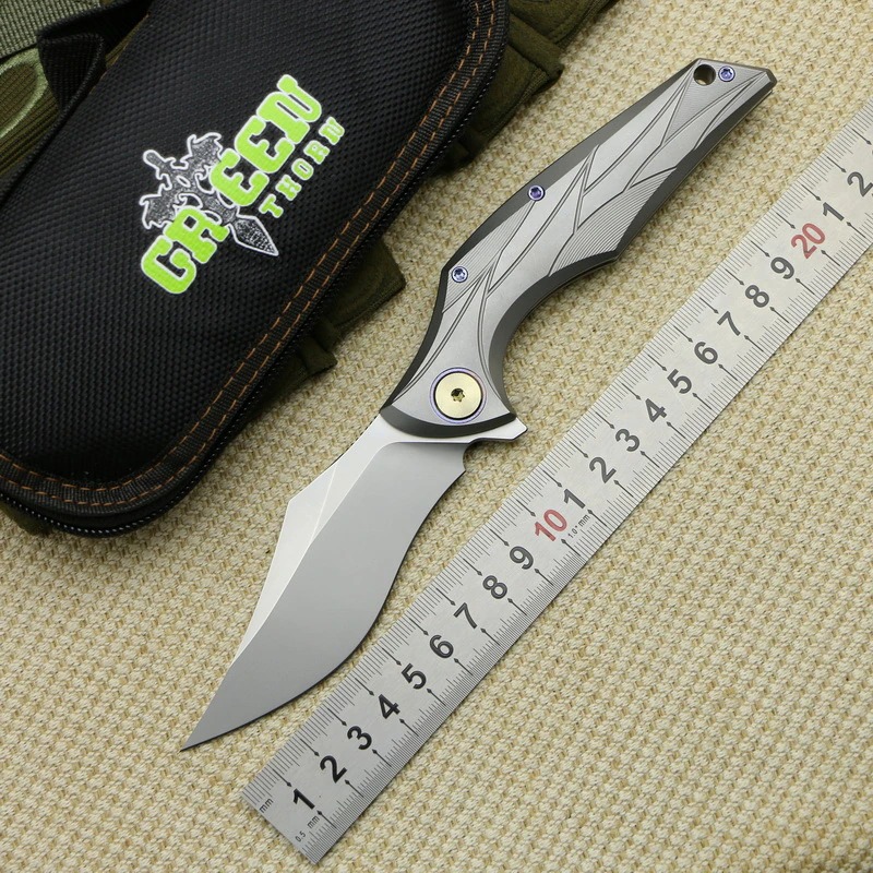 Green thorn Crescent moon M390 folding knife Titanium TC4 tactical EDC