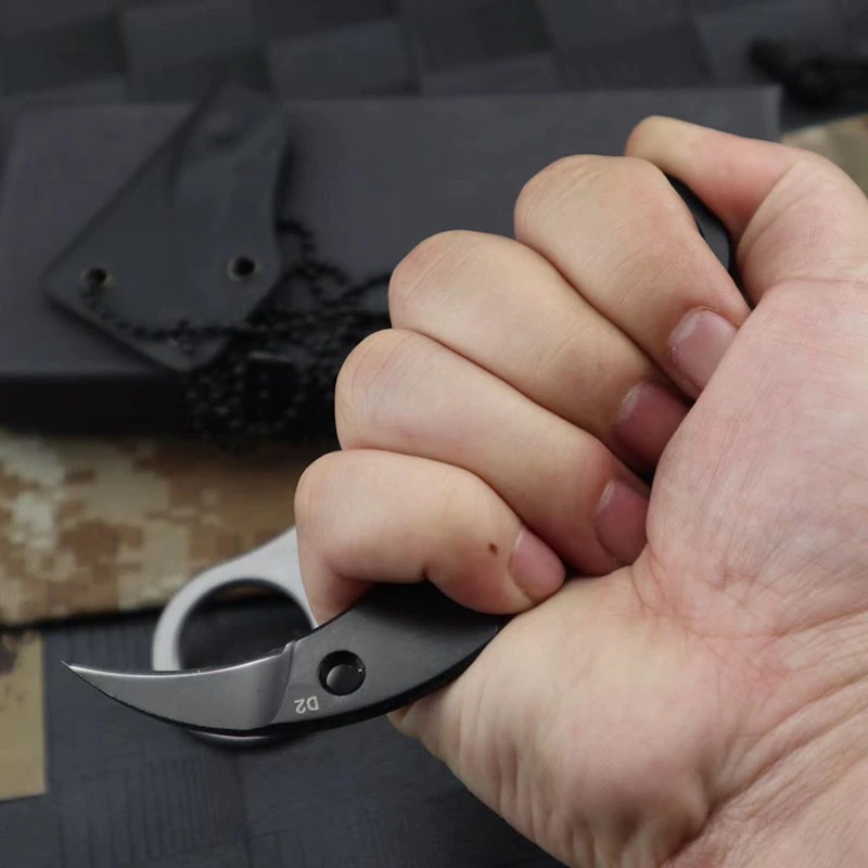 Karambit Claw Knife With Sheath D2 Blade Outdoor Full Tang Tool
