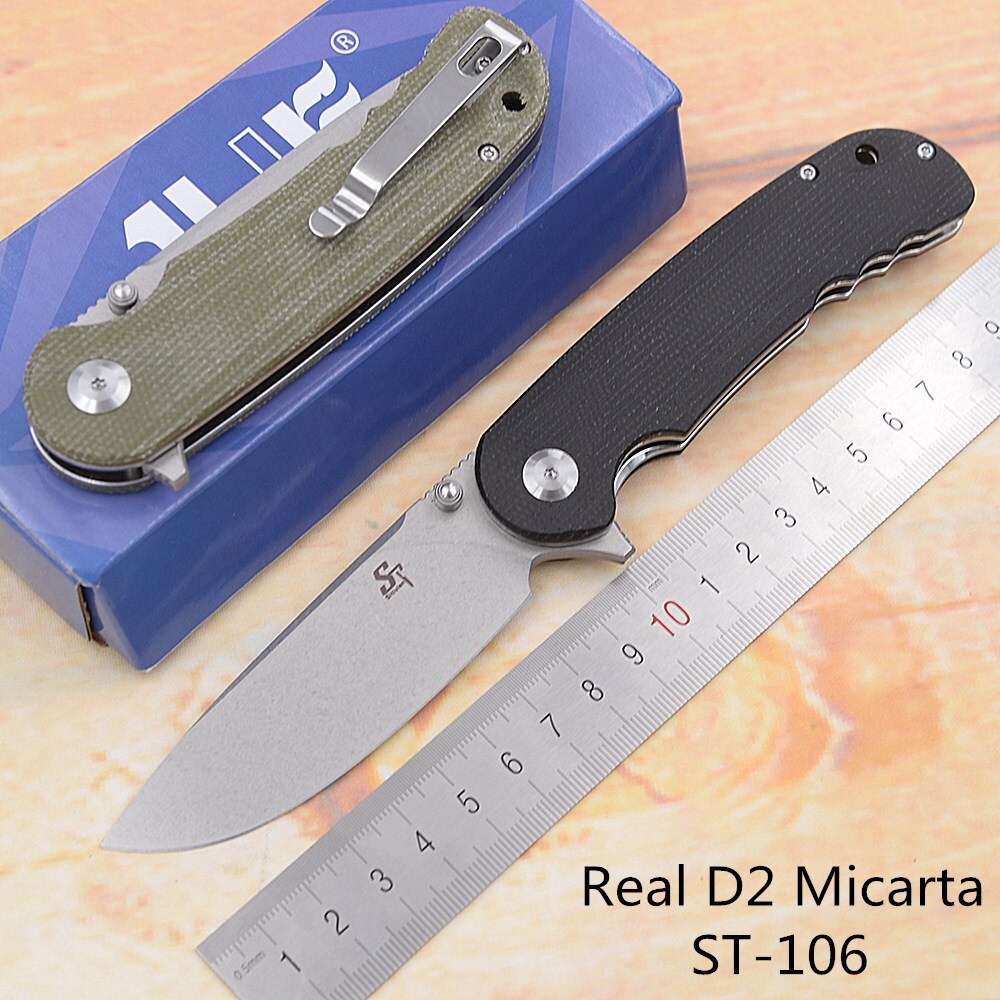 Sitivien ST-106 Real D2 Ball Bearing Flipper Folding Micarta Camping ...
