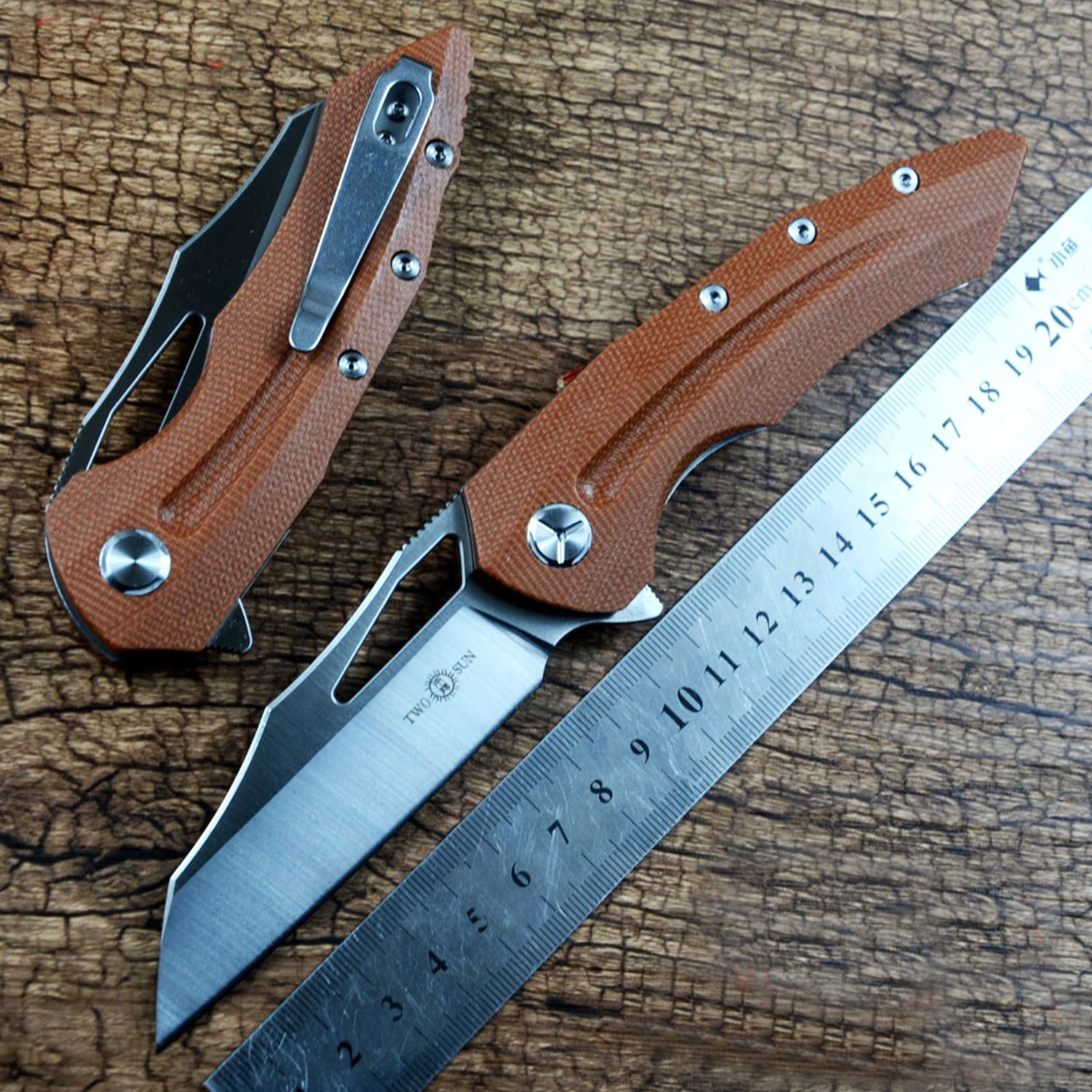 Twosun TS132 folding knife D2 Satin Blade Linen handle Tactical